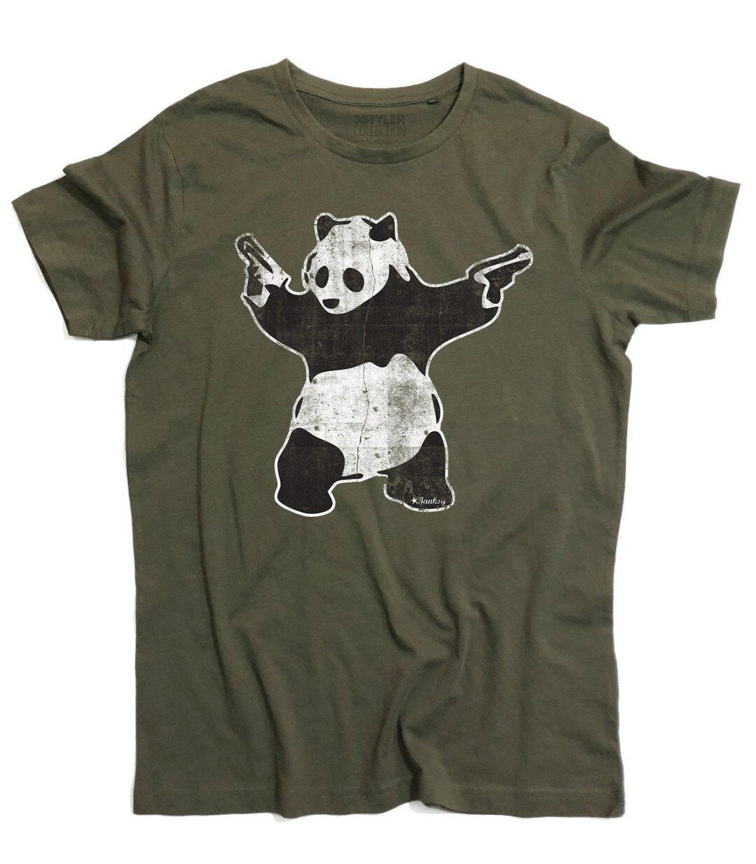 Panda With Guns Men's T-shirt Panda With Guns Street Art Vintage Line ...