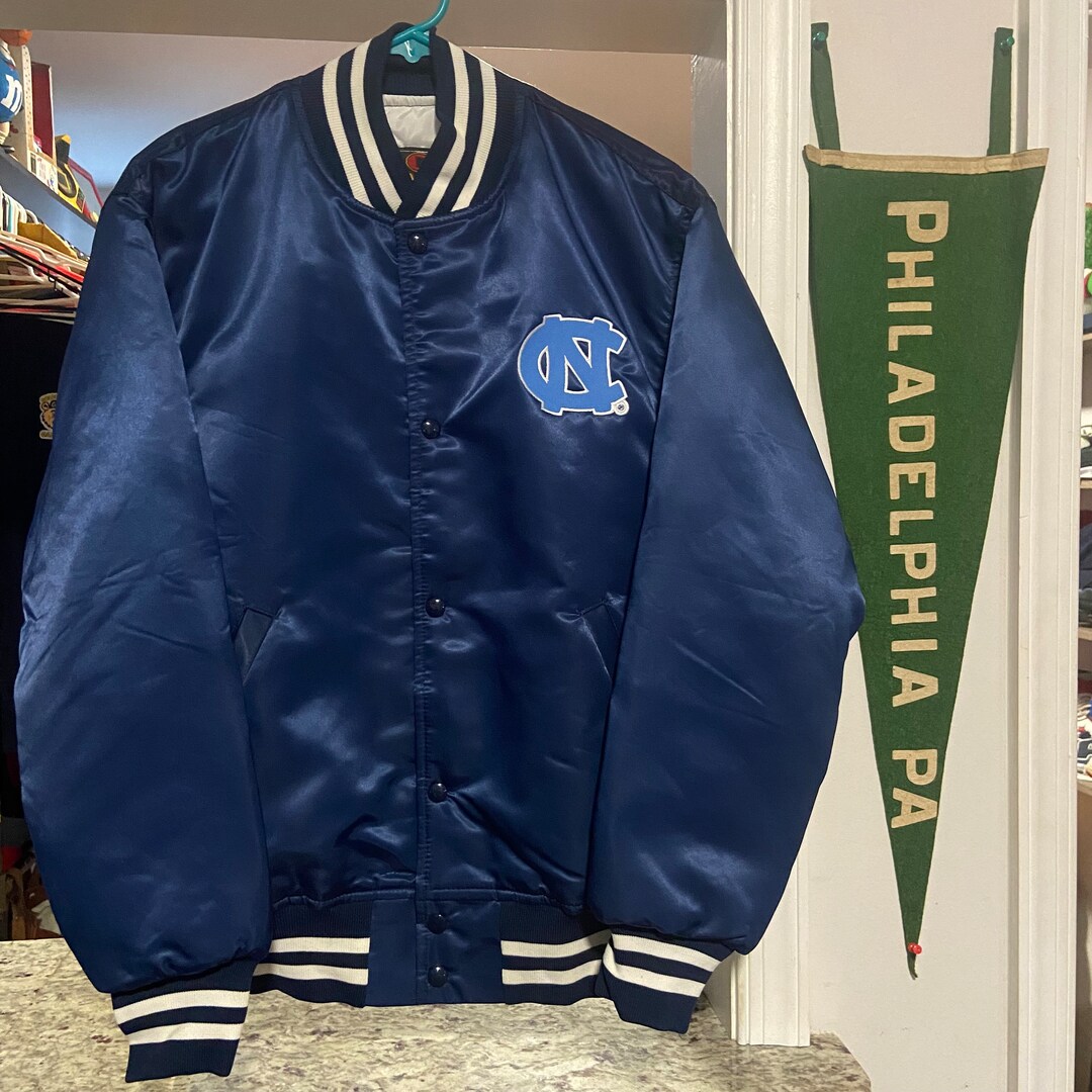 New Navy Blue University of North Carolina Tarheels Satin Bomber Jacket ...