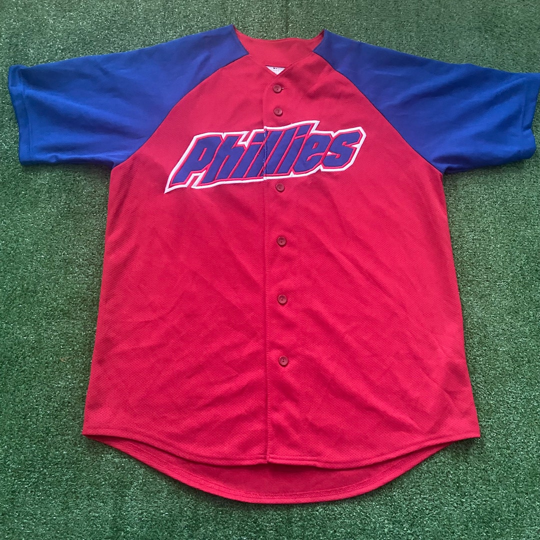 Vintage Majestic Mens XL Red Philadelphia Phillies Throwback Baseball ...