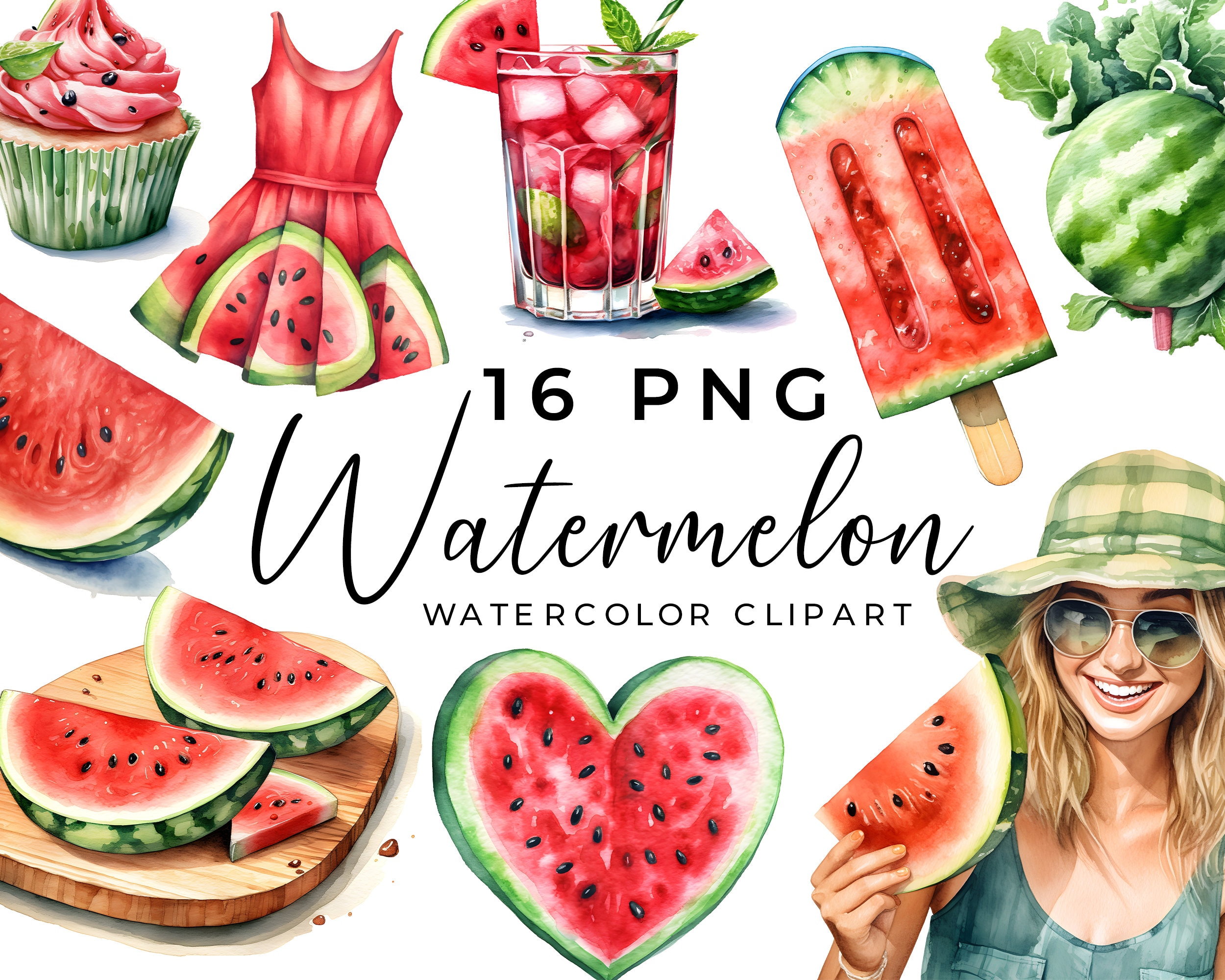 Watermelon Watercolor Clipart, 16 Watermelon Png, Transparent, Ice ...
