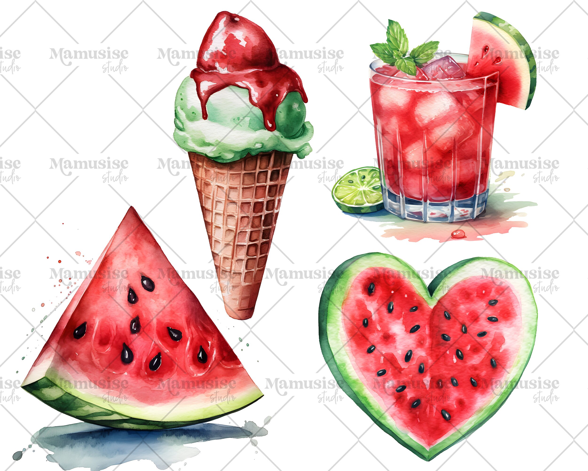 Watermelon Watercolor Clipart, 16 Watermelon Png, Transparent, Ice ...