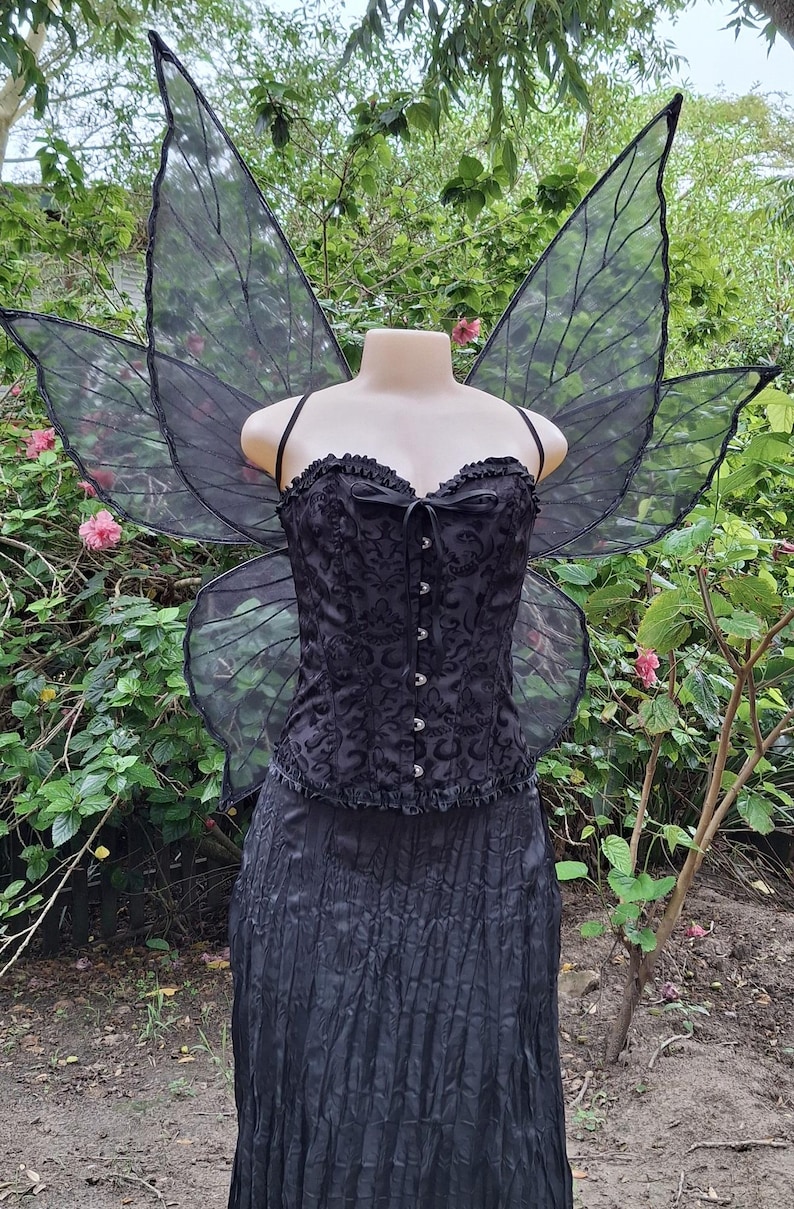 Large Gothic Dark Fairy Wings for Adults: Black Organza Fae Cosplay ...