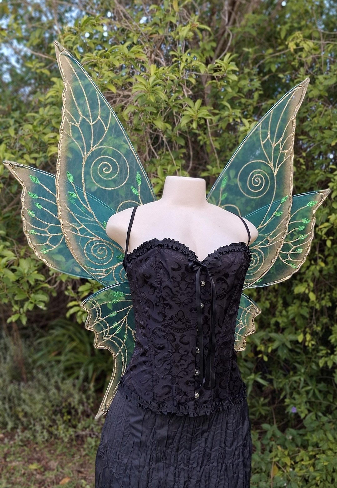 Large Forest Woodland Fairy Wings for Adults in Dark Green and Gold ...