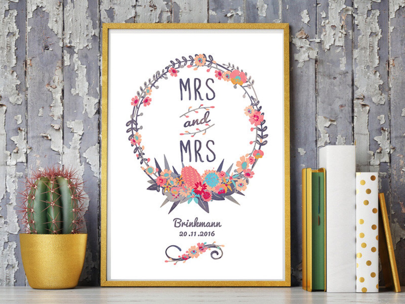 MRS & MRS Poster zur HOCHZEIT, personalisiertes Hochzeitsgeschenk ...