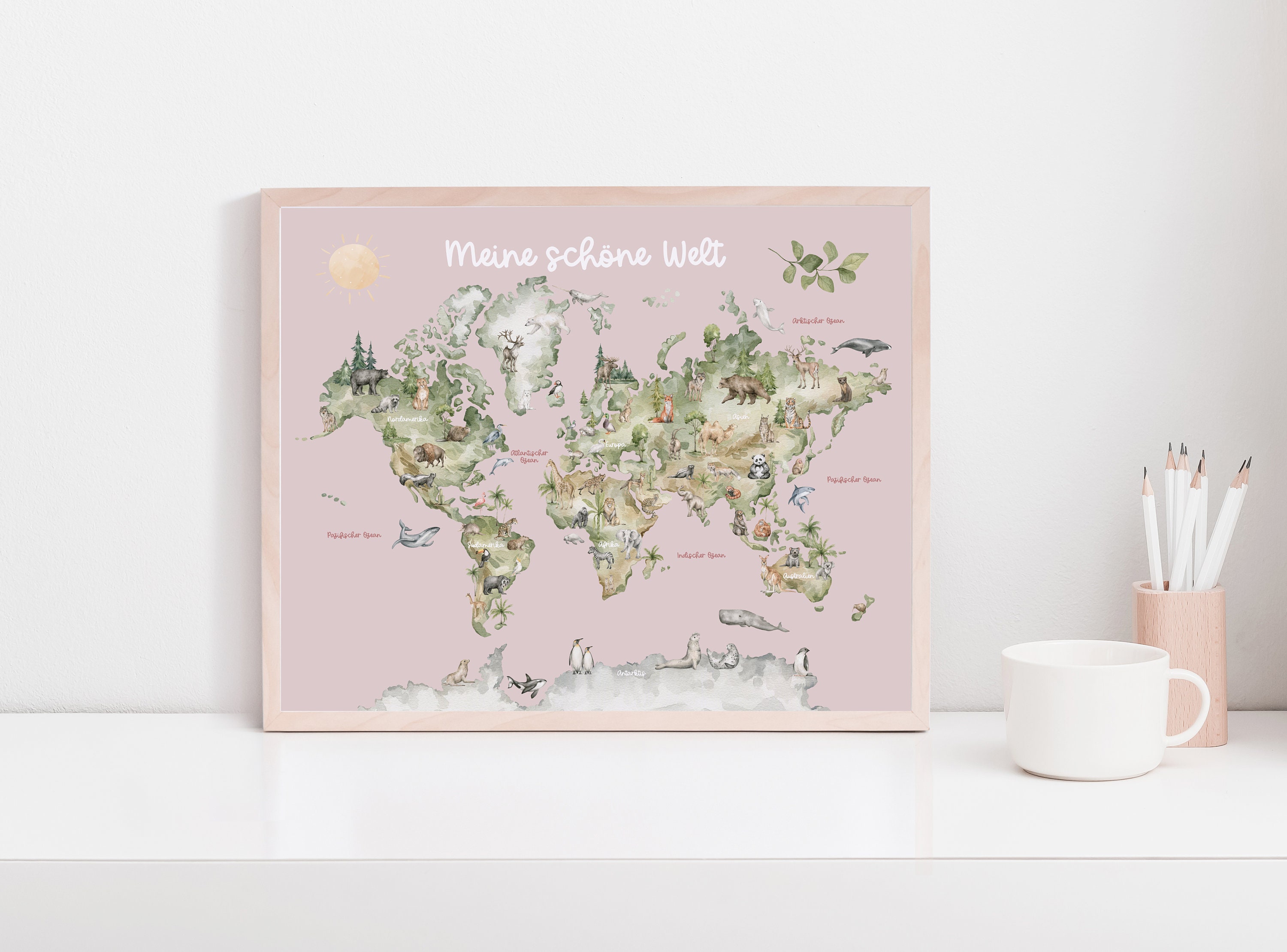 Weltkarte Tiere Poster Kinderzimmer Meine schöne - Etsy.de