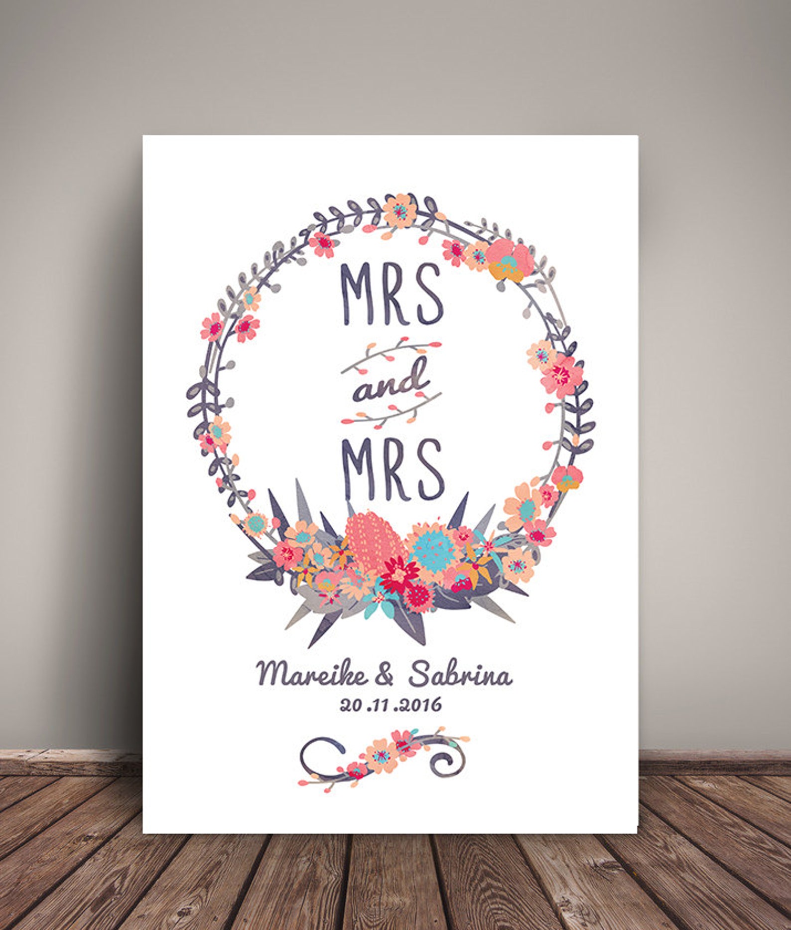 MRS & MRS Poster zur HOCHZEIT, personalisiertes Hochzeitsgeschenk ...