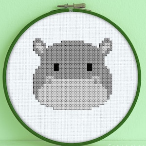 Hippo Cross Stitch Pattern - Hippo Cross Stitch - Hippopotamus Cross Stitch Pattern ...