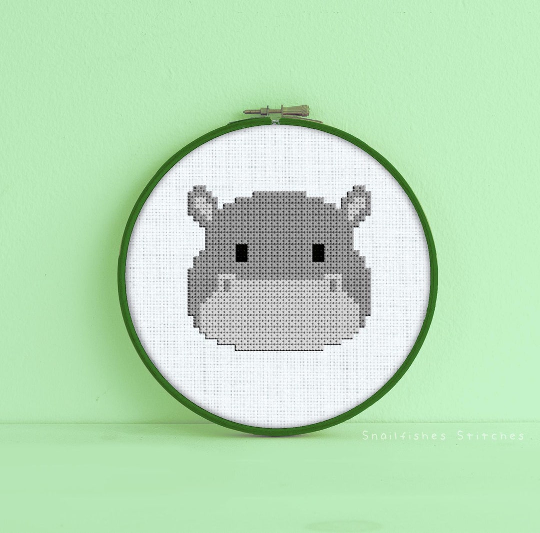 Hippo Cross Stitch Pattern - Hippo Cross Stitch - Hippopotamus Cross Stitch Pattern ...