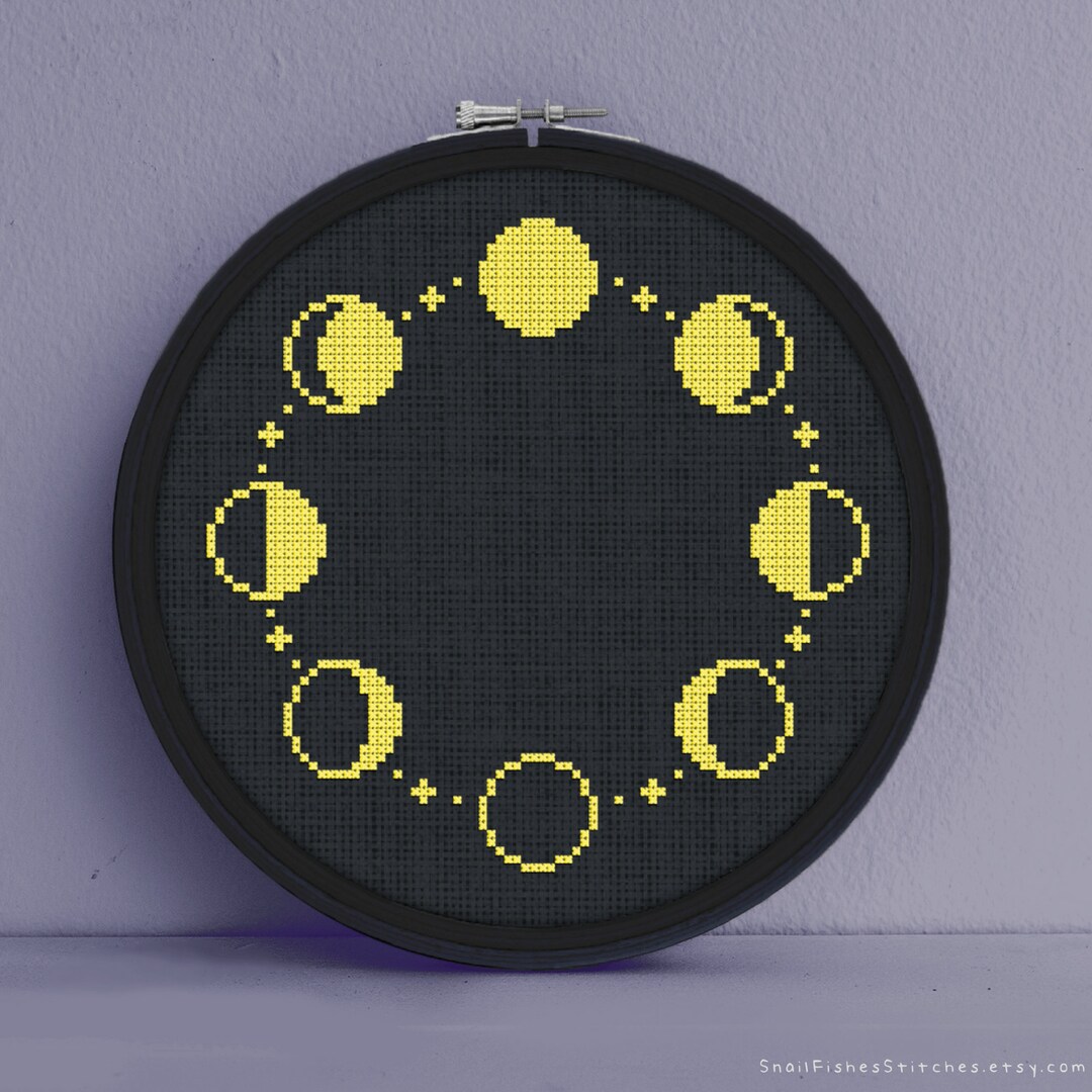 Moon Phase Cross Stitch Pattern - Lunar Cross Stitch Pattern - Black ...