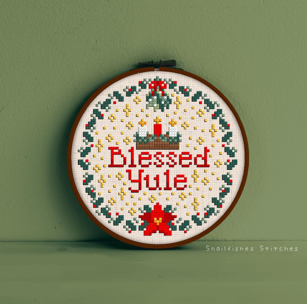 Blessed Yule Cross Stitch Pattern - Yule Cross Stitch Pattern - Blessed ...
