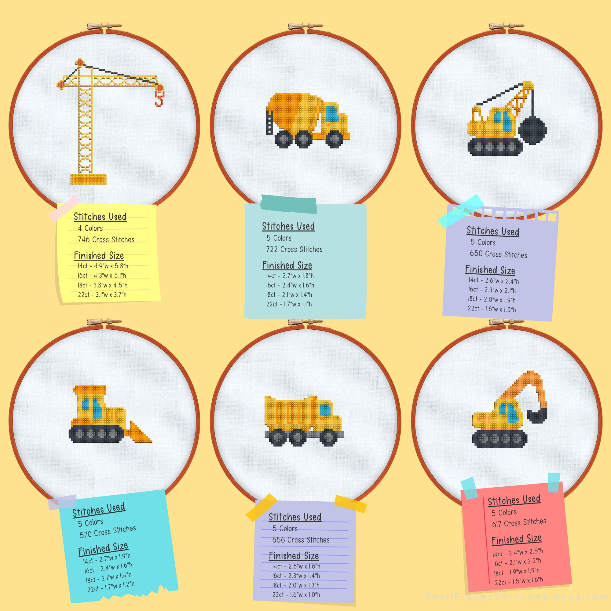 Construction Vehicles Cross Stitch Pattern Cross Stitch | Etsy