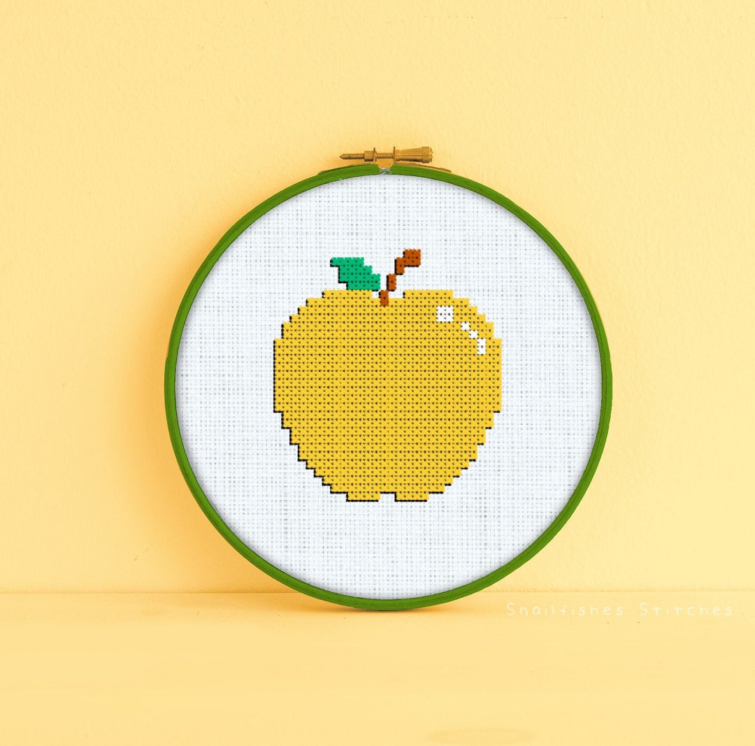 Yellow Apple Cross Stitch Pattern - Apple Cross Stitch Pattern - Yellow ...