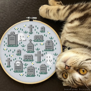 Cute Graveyard Cross Stitch Pattern - Graveyard Cross Stitch Pattern ...