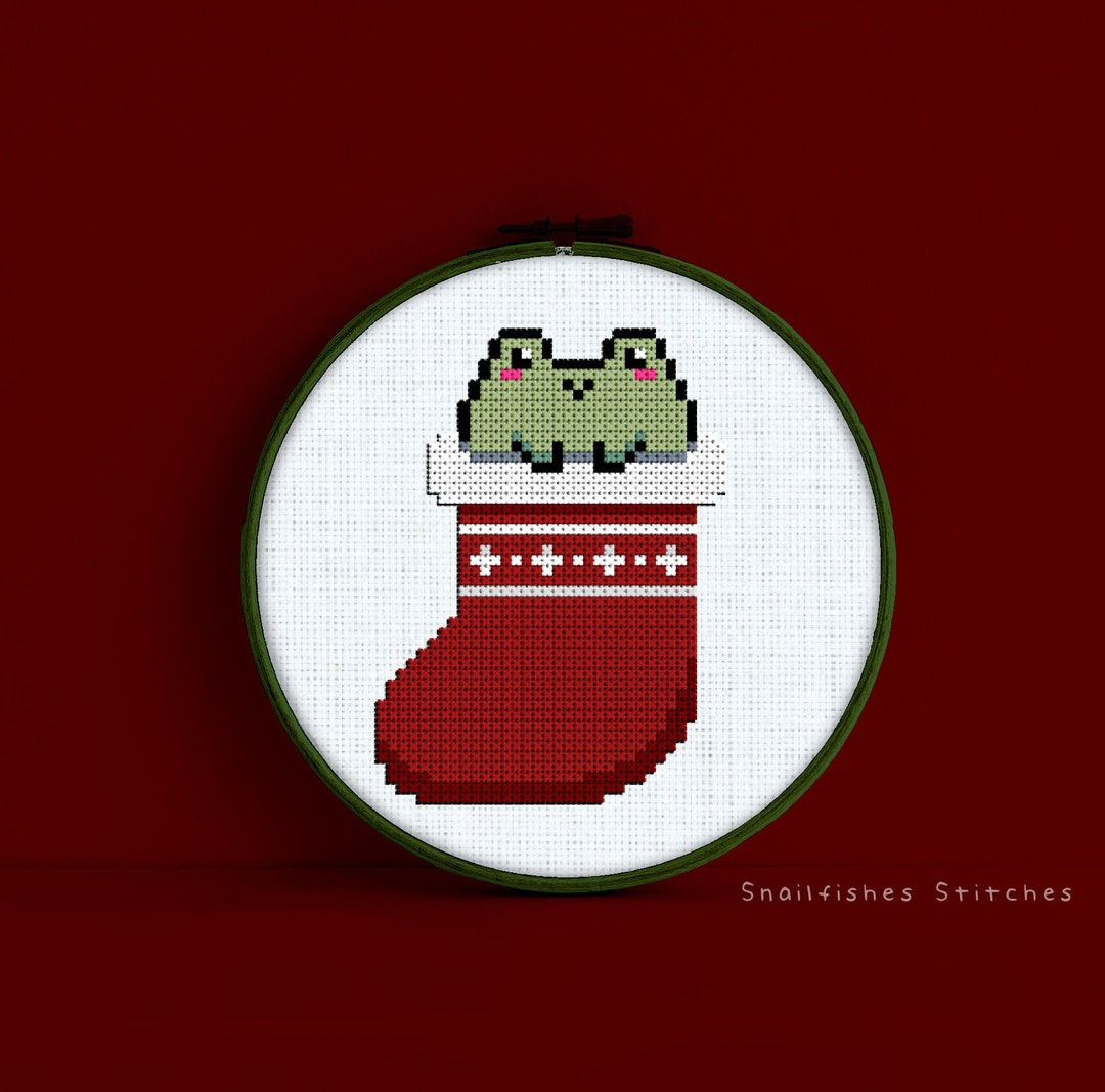 Christmas Stocking Frog Cross Stitch Pattern - Christmas Frog Cross ...