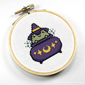 Cauldron Witch Frog Cross Stitch Pattern - Cauldron Frog Cross Stitch ...