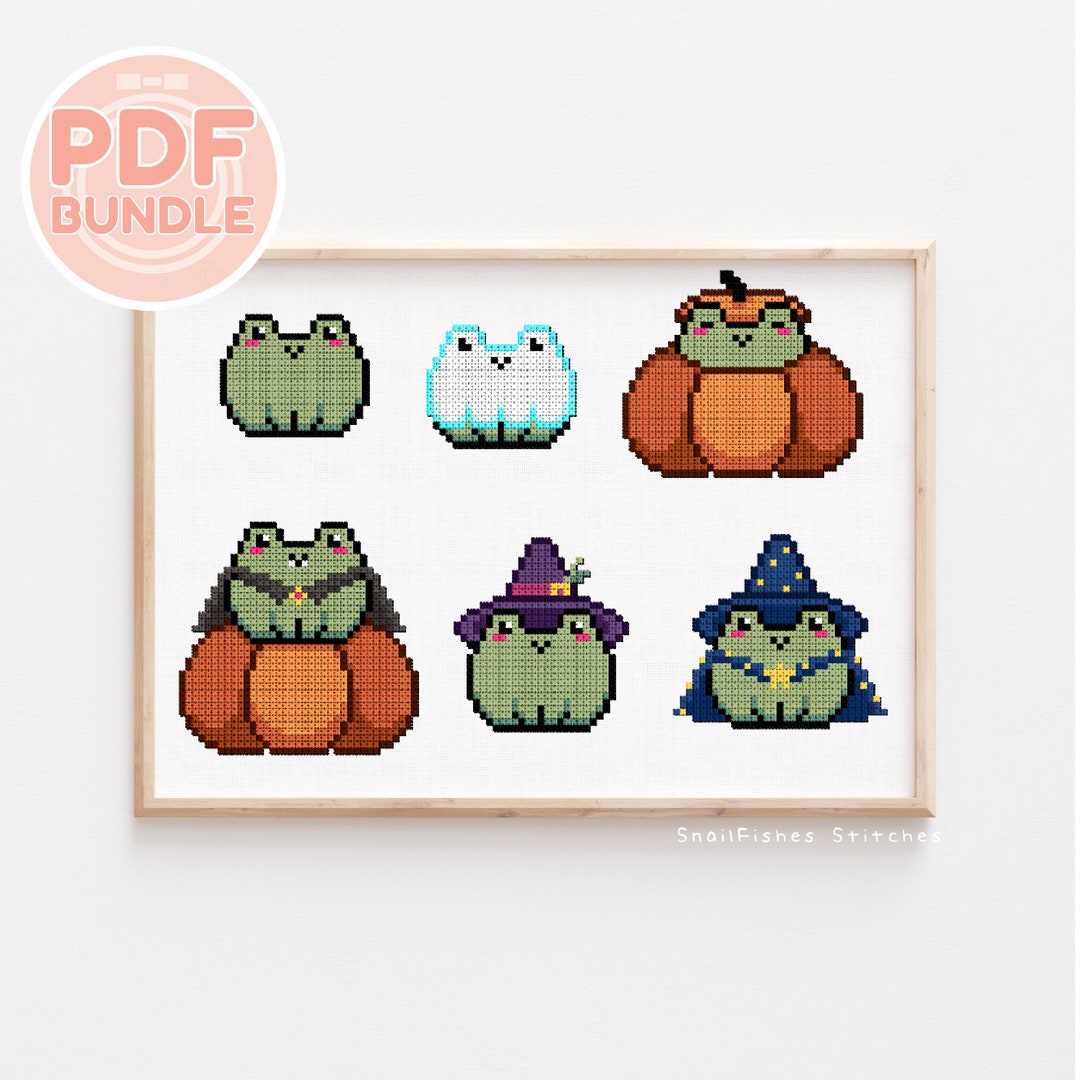Halloween Frog Bundle Cross Stitch Patterns Halloween Cross Stitch ...