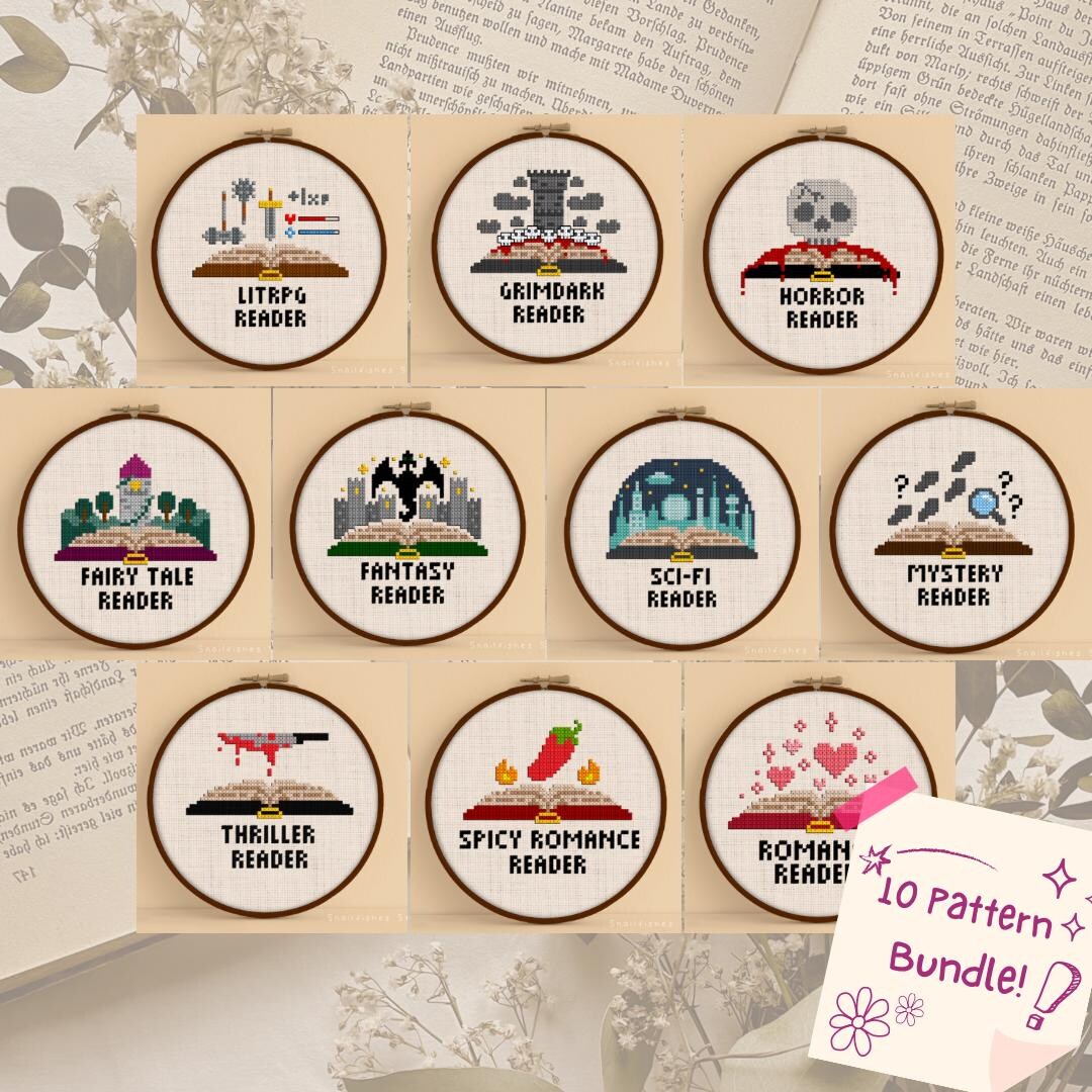 Bookish Cross Stitch Pattern 10 Pattern Bundle - Bookish Cross Stitch ...