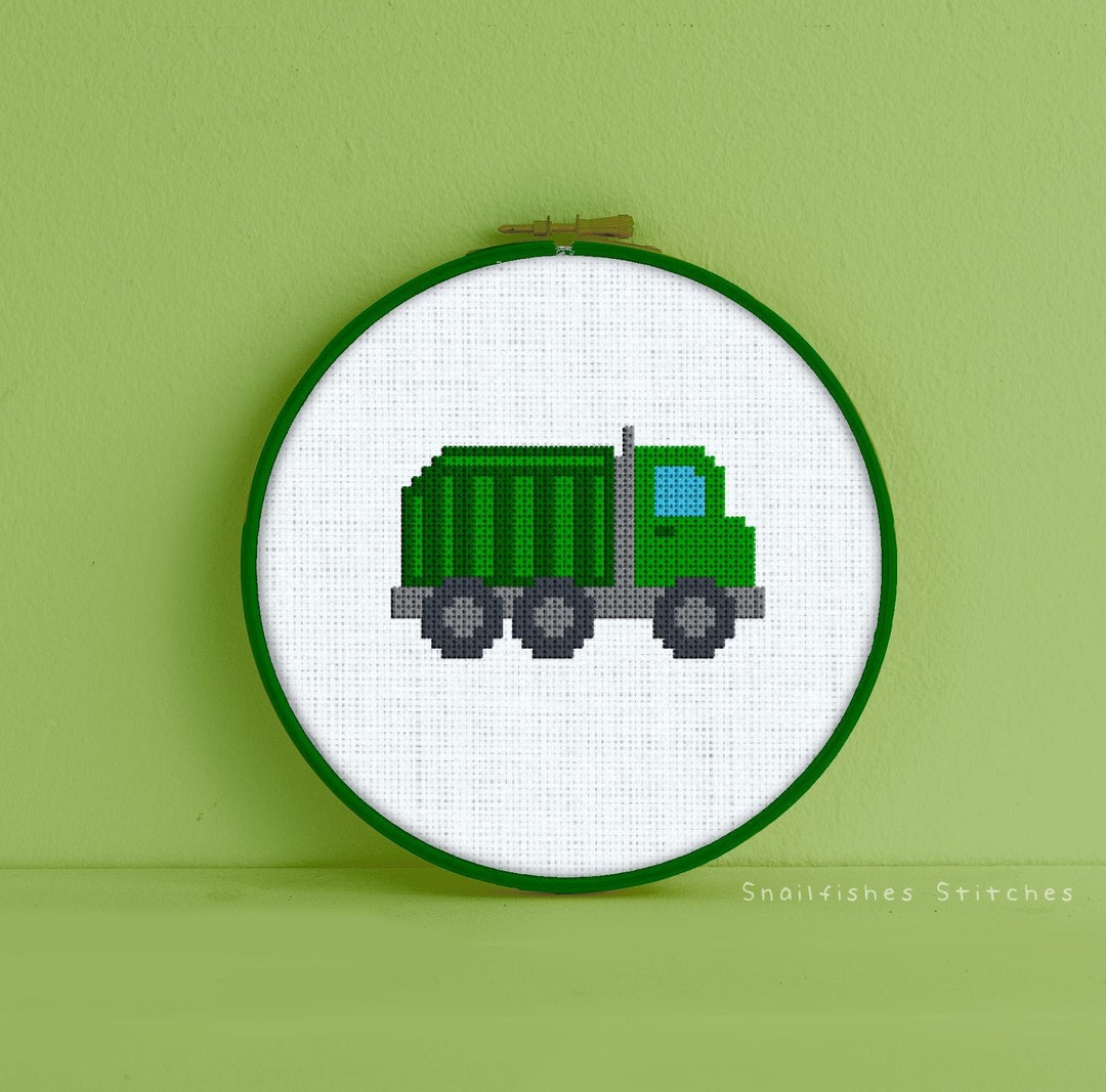 Garbage Truck Cross Stitch Pattern - Small Garbage Truck Cross Stitch ...