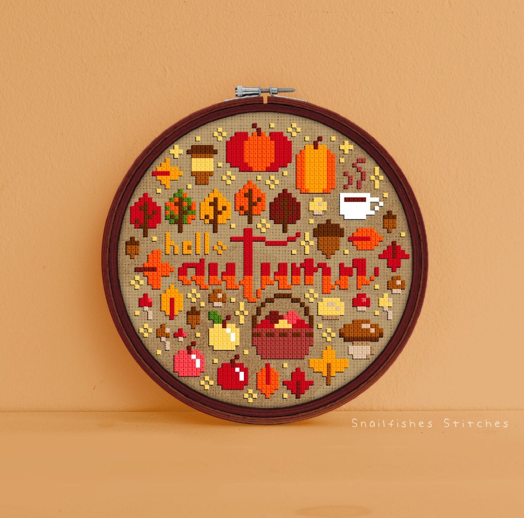 Hello Autumn Cross Stitch Pattern - Autumn Cross Stitch Pattern - Hello ...