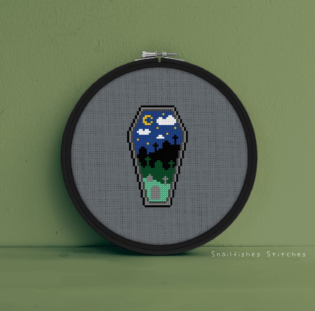 Graveyard Cross Stitch Pattern - Graveyard Cross Stitch - Grave Cross ...