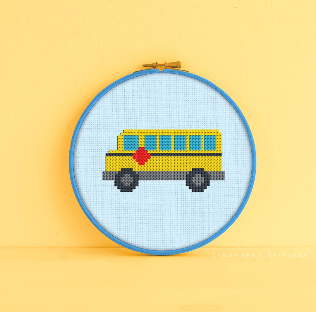 School Bus Cross Stitch Pattern - Back to School Cross Stitch - School ...