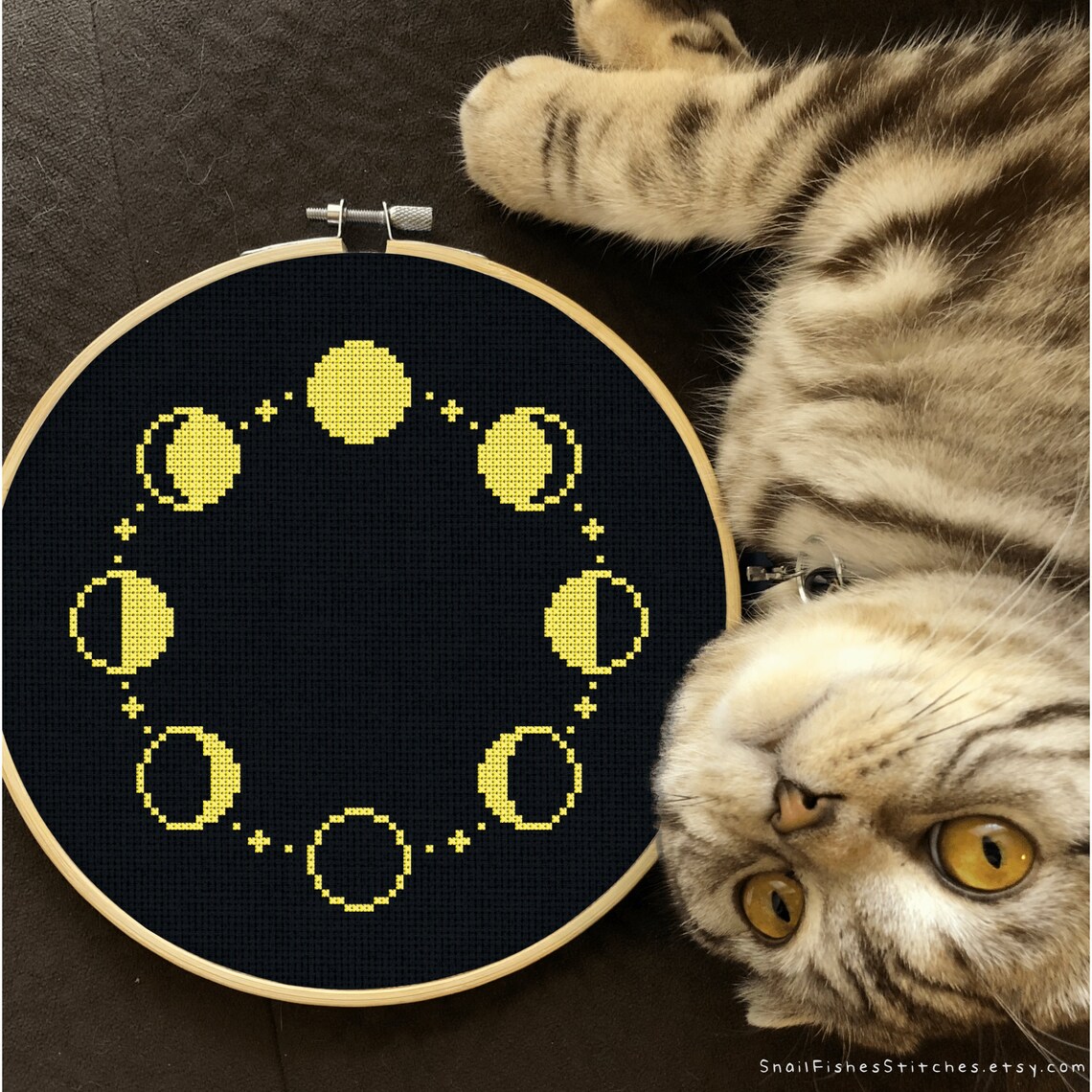 Moon Phase Cross Stitch Pattern - Lunar Cross Stitch Pattern - Black ...