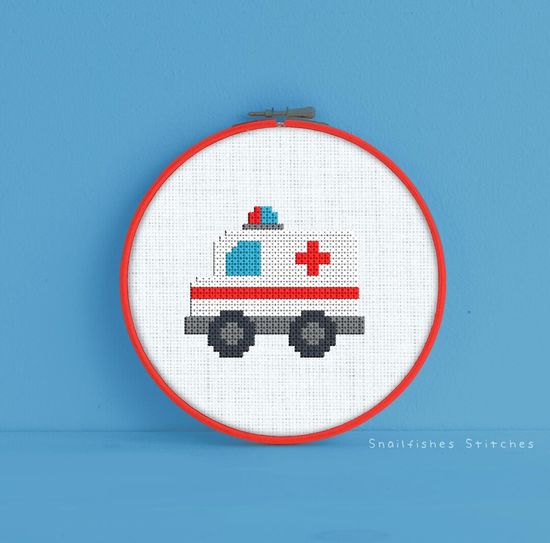 Ambulance Cross Stitch Pattern - Emergency Vehicle Cross Stitch Pattern ...