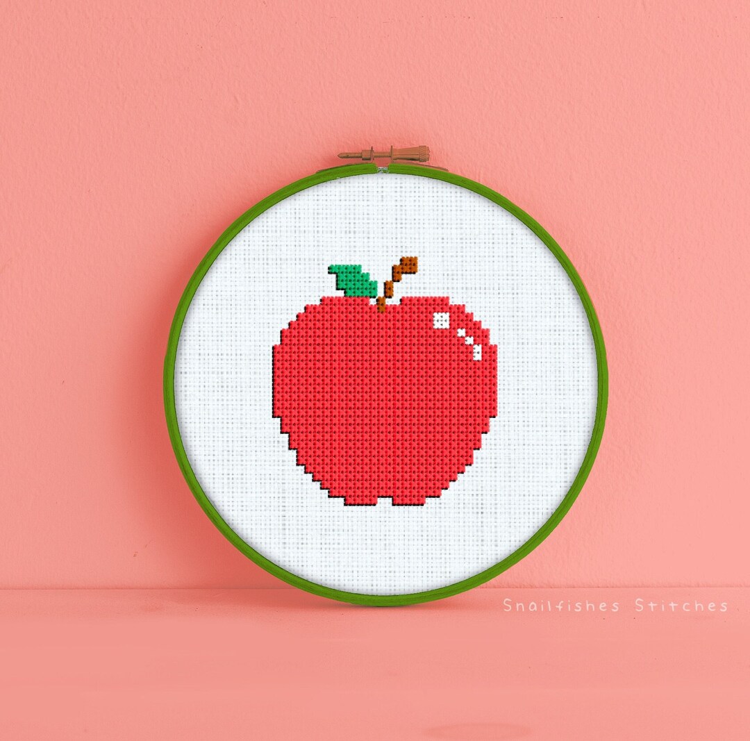 Red Apple Cross Stitch Pattern - Red Apple Cross Stitch - Apple Cross ...