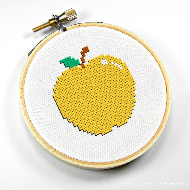 Yellow Apple Cross Stitch Pattern - Apple Cross Stitch Pattern - Yellow ...