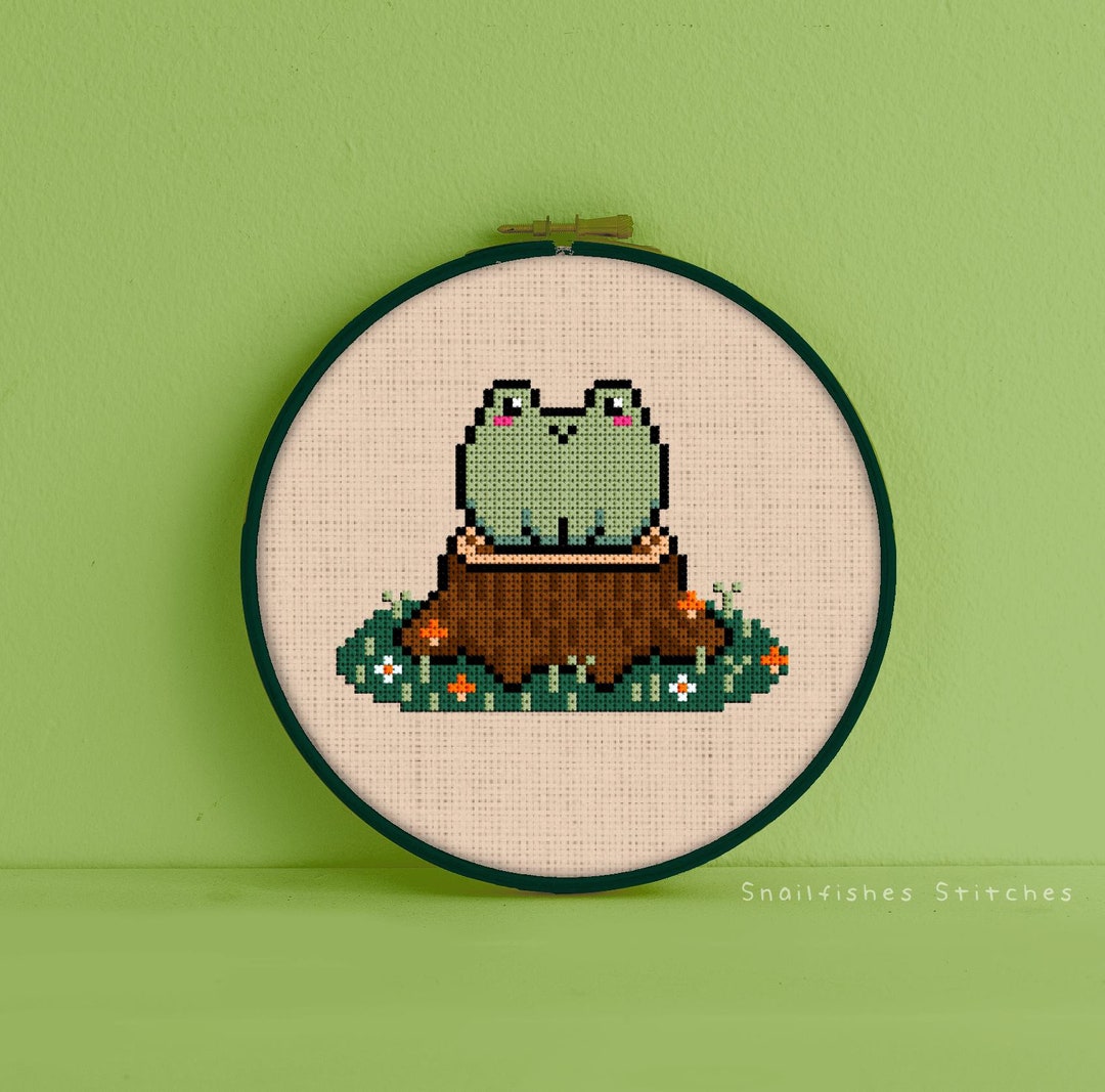 Tree Stump Frog Cross Stitch Pattern - Frog Cross Stitch Pattern ...