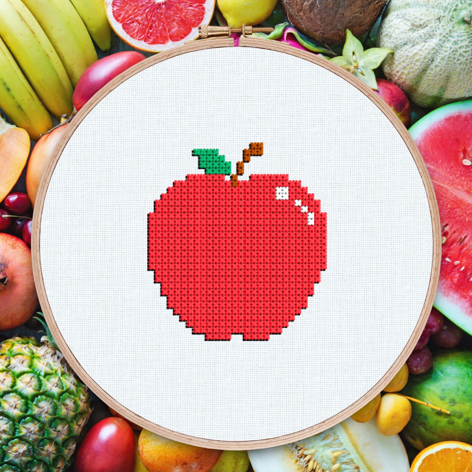 Red Apple Cross Stitch Pattern - Red Apple Cross Stitch - Apple Cross ...