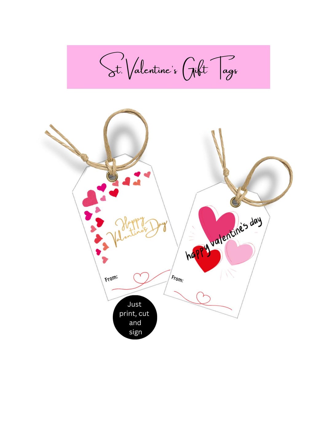 St. Valentine's Printable Tags, St. Valentine's Gift Bag Tags, Happy ...