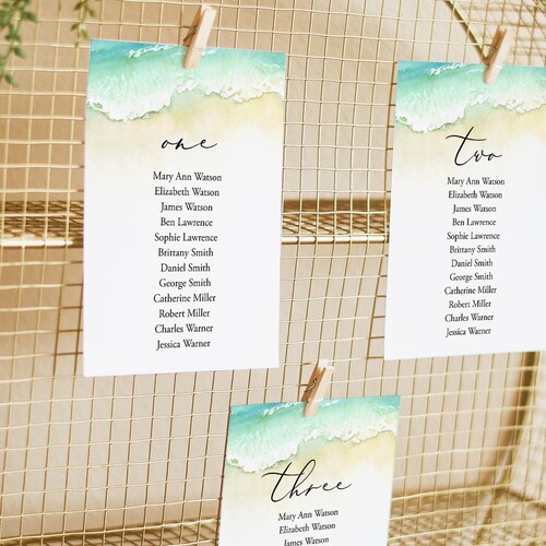 BEACH Wedding Seating Chart Cards Template Printable Ocean - Etsy