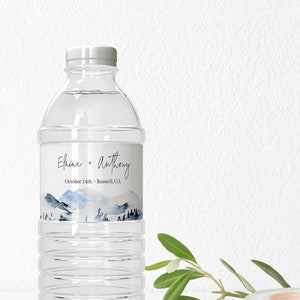 Mountains Water Bottle Label Template, Wilderness Wedding Favor ...