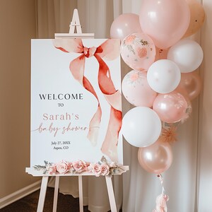 Bow Welcome Sign for Baby Shower Girl Editable Welcome Sign Ribbon ...