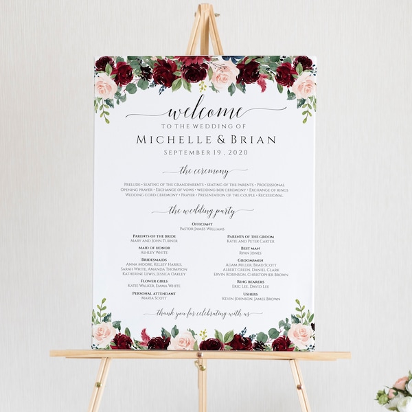 Large Wedding Program Poster Templett - Etsy