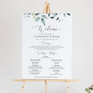 Eucalyptus Wedding Program Poster, Wedding Program Board Template Download, Editable Wedding ...