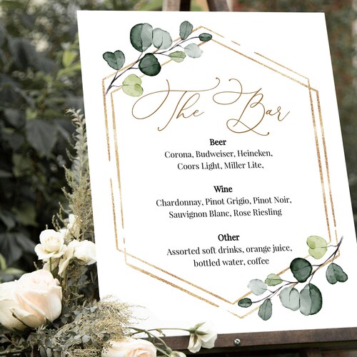 Greenery Bar Menu Sign Template Download the Bar Sign Gold - Etsy