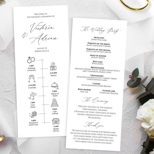 Editable Wedding Program With Icons Timeline Template - Etsy