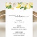 Lemon Wedding Menu Template, Instant Download, Editable Citrus Wedding ...