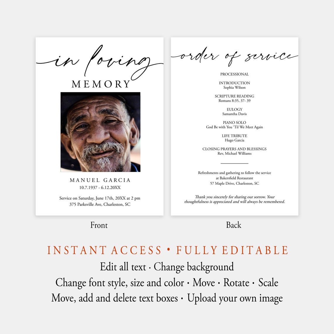 Funeral Program Template Celebration of Life Program Editable Memorial ...