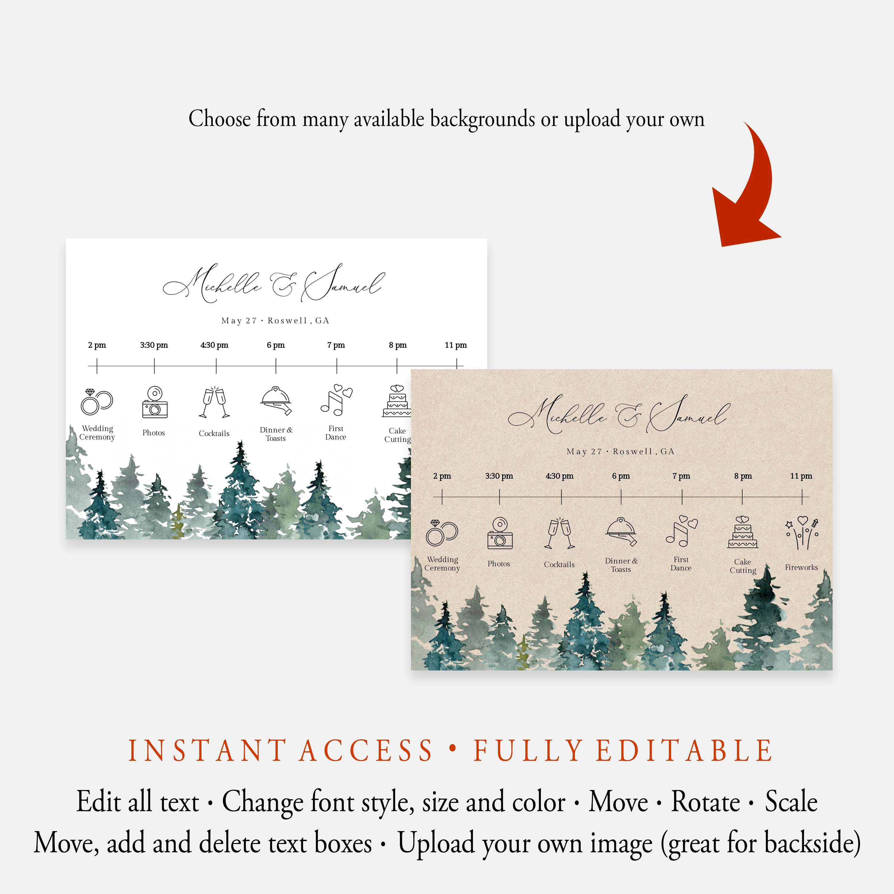 Forest Timeline Template Download Printable Wedding Day - Etsy