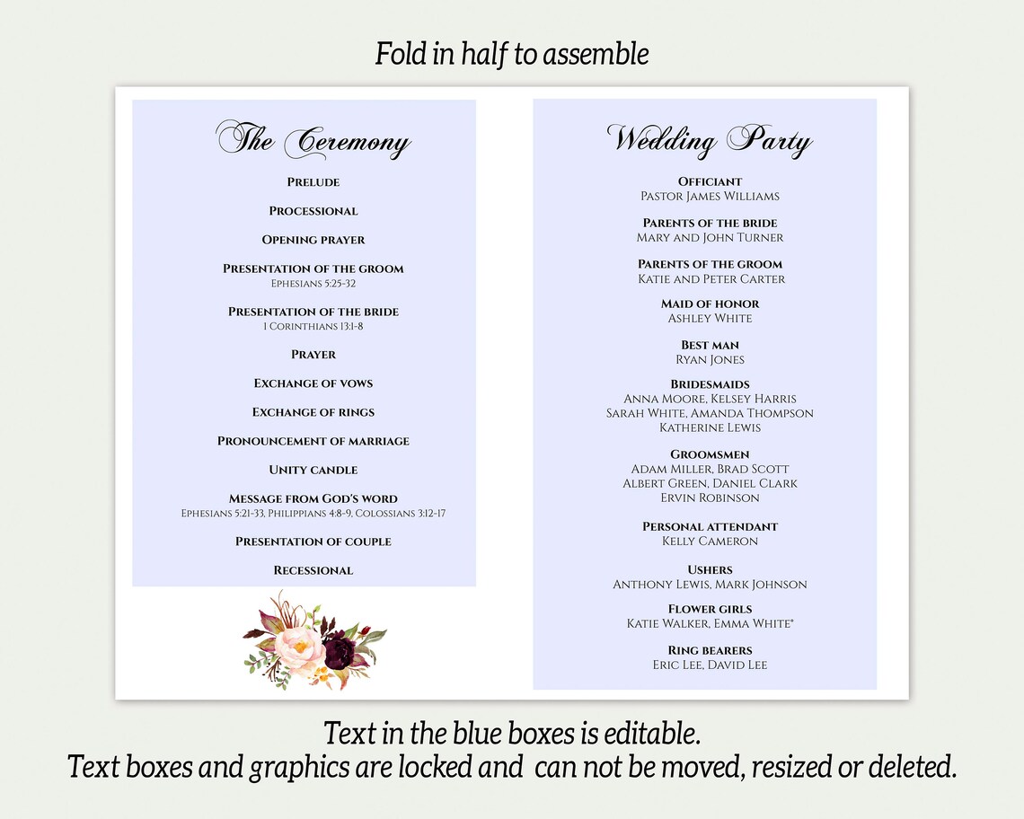 Folded Wedding Program Template Folded Ceremony Template - Etsy