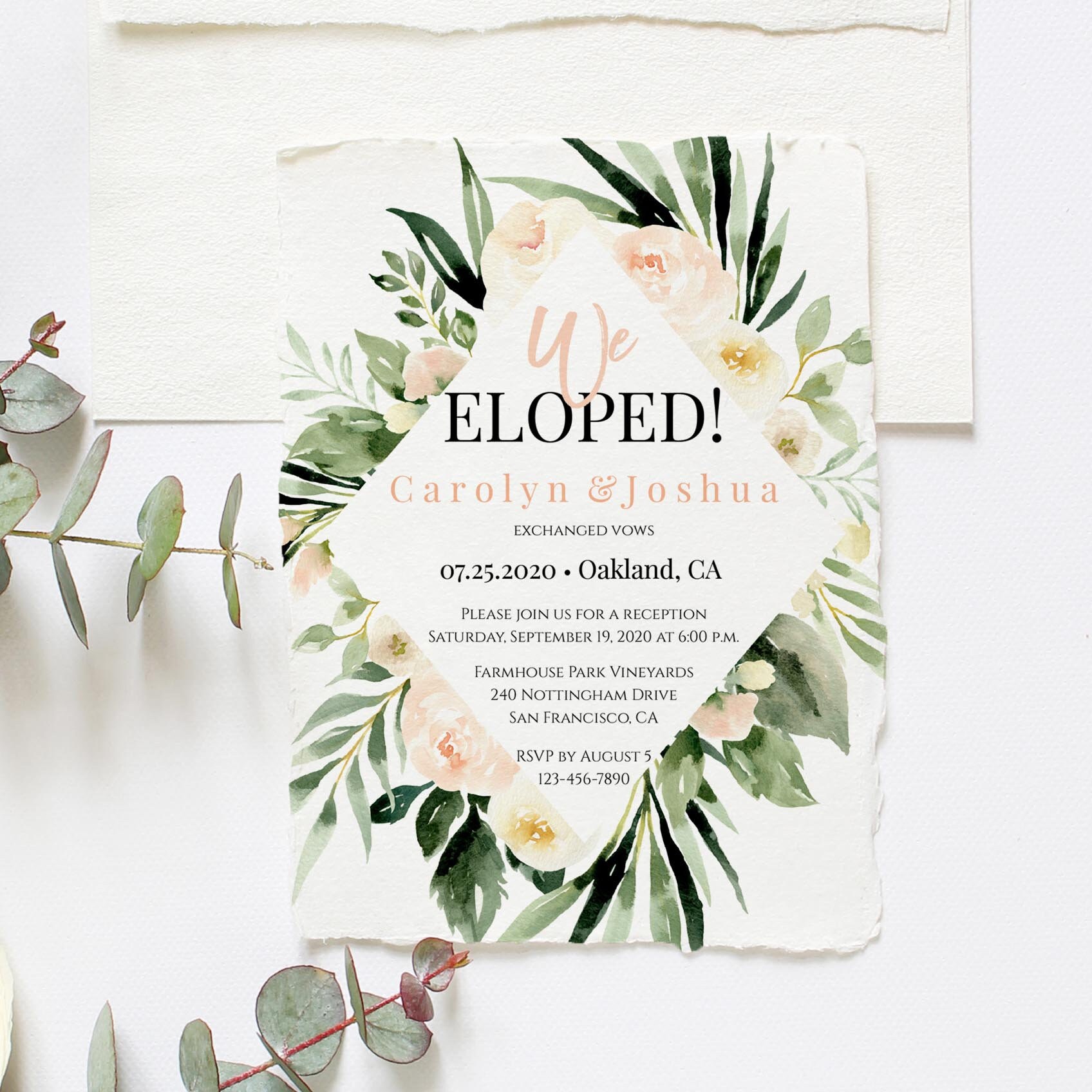 We Eloped Announcement Elopement Reception Invitation We | Etsy