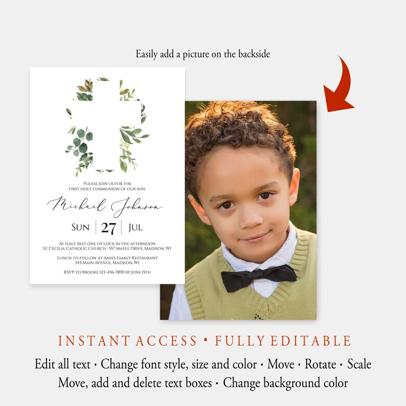 First Communion Invitation Template Boy Instant Download - Etsy