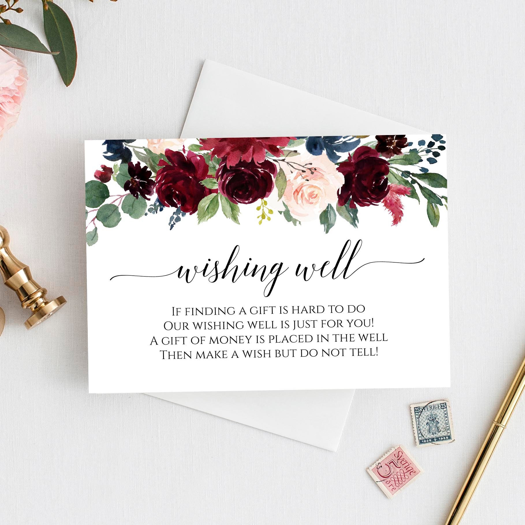 Wishing Well, Editable Template, Printable Wishing Well Card, in Lieu ...