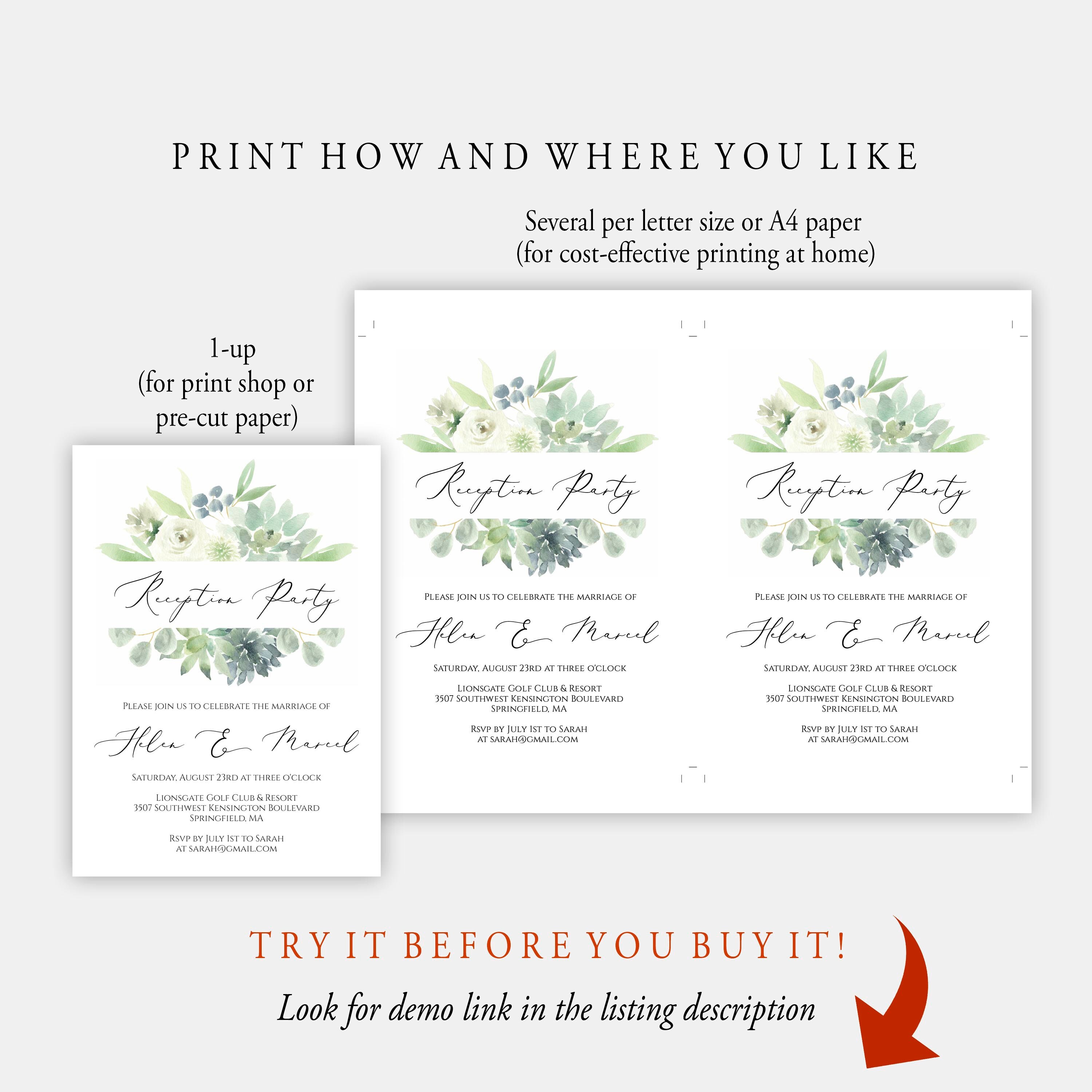 Reception Party Invitation Template 100% Editable Text | Etsy