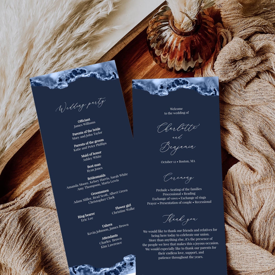 Navy Wedding Program Template, Waves Ceremony Template, Printable Ice ...