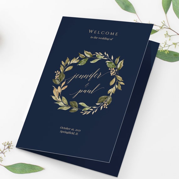 Navy and Gold Folded Program Template Fully Editable Order of - Etsy