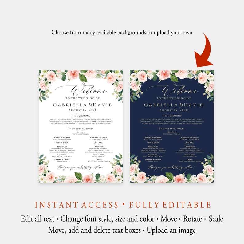 Boho Wedding Program Poster Large Wedding Program Template | Etsy